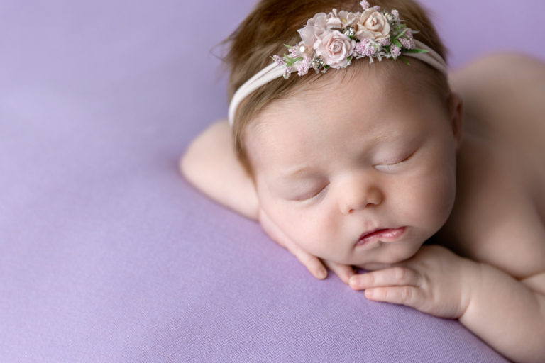 Pink & Purple Newborn Session For A Sweet Rainbow Baby