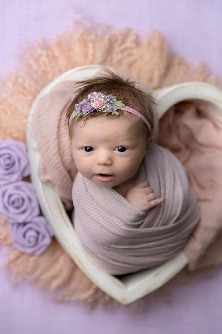 Pink & Purple Newborn Session For A Sweet Rainbow Baby